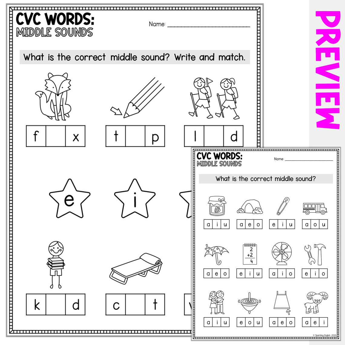 CVC Words Middle Sounds Worksheets Review CVC Words - Etsy