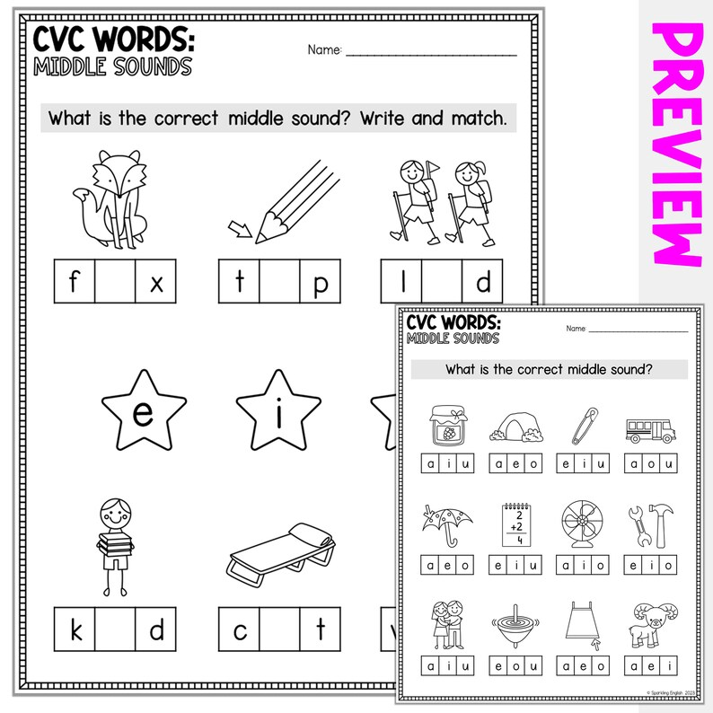 CVC Words Middle Sounds Worksheets - Review CVC Words Worksheets ...
