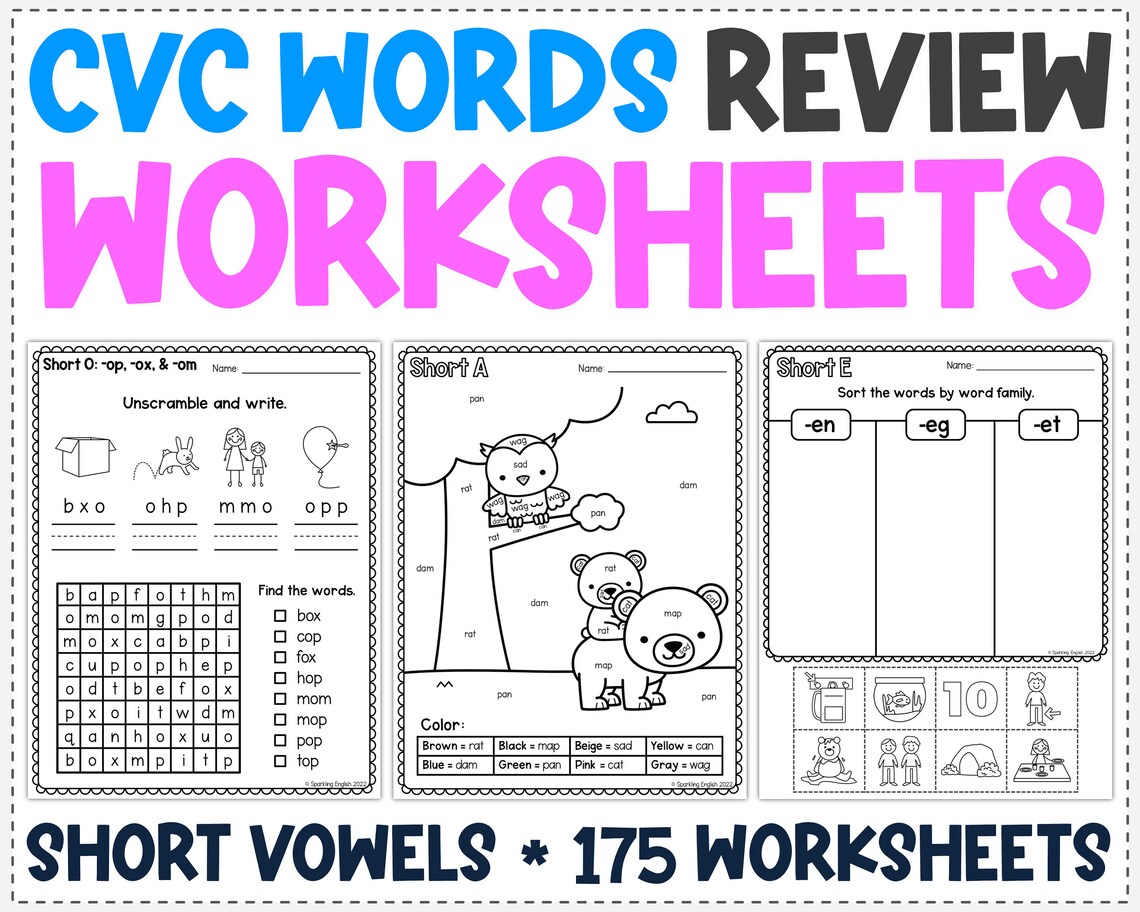 CVC Words Review Bundle CVC Word Families Phonics - Etsy