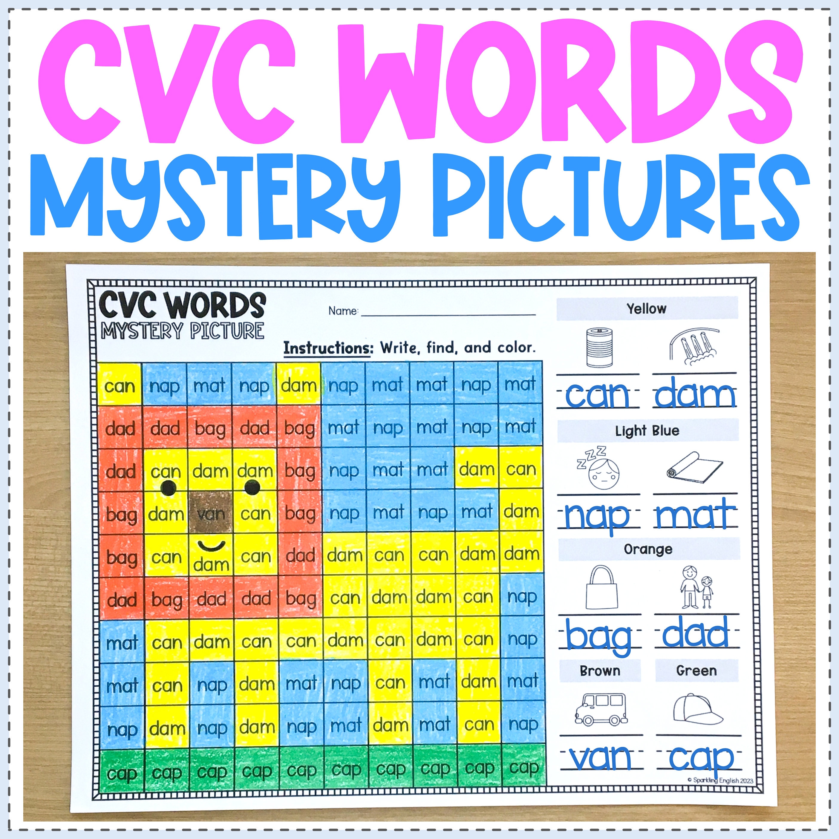 CVC Words Mystery Pictures | Fun CVC Words Review Activity Worksheets ...