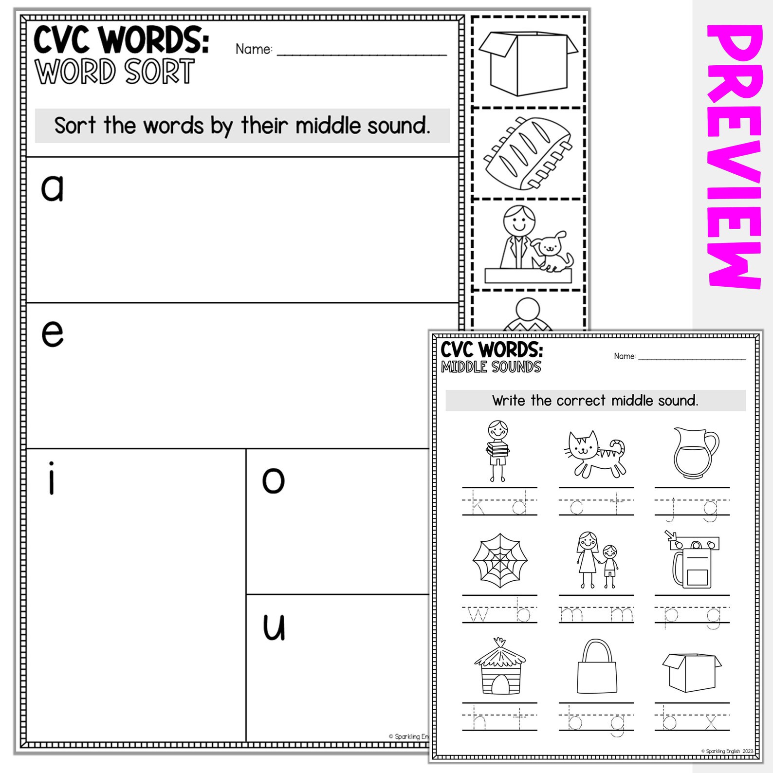 CVC Words Middle Sounds Worksheets - Review CVC Words Worksheets ...