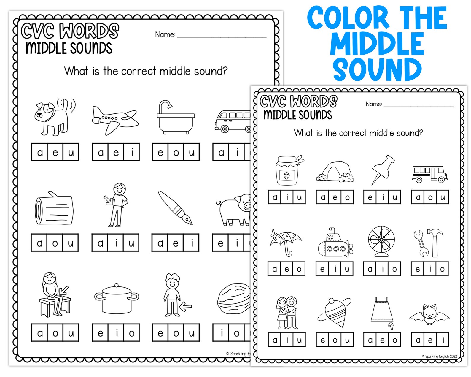 CVC Words Middle Sounds Worksheets Review CVC Words - Etsy