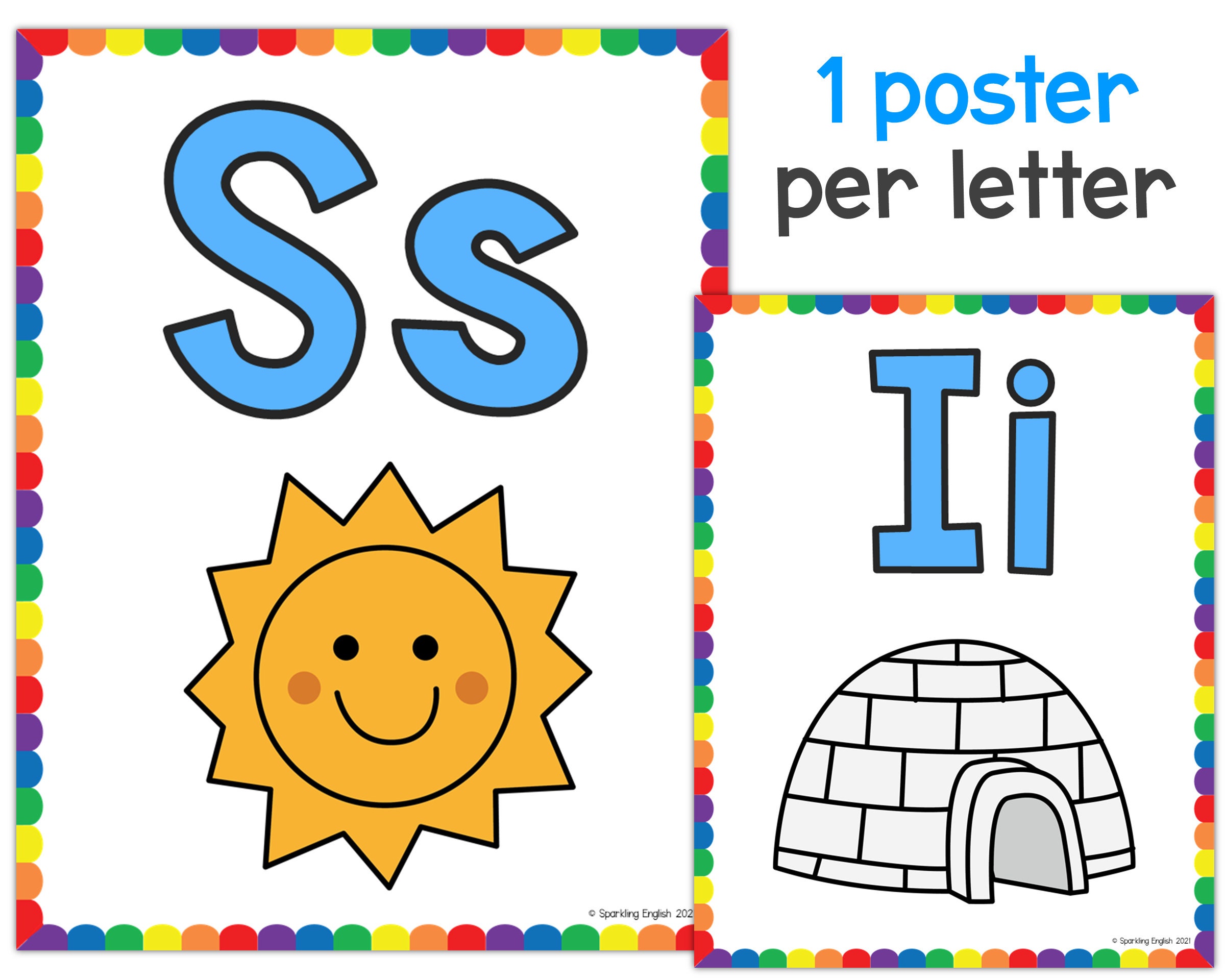 Rainbow Alphabet Posters Bright Pre-k Kindergarten Classroom - Etsy