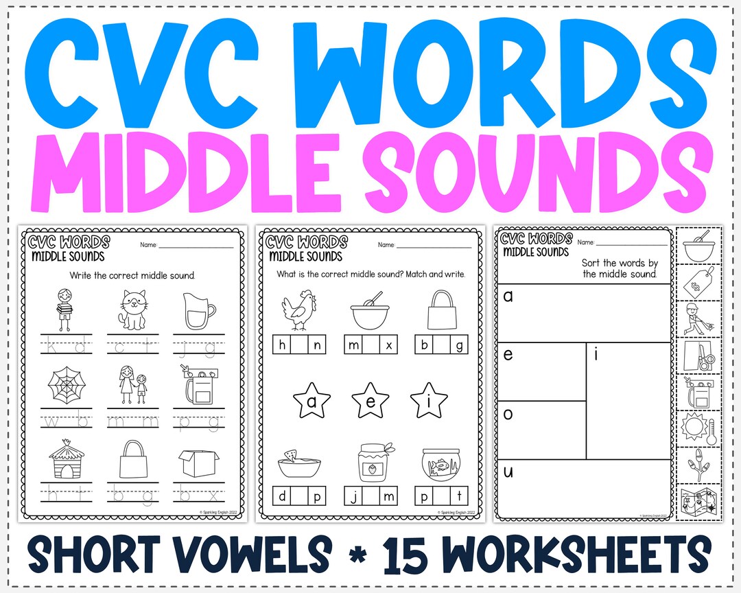 CVC Words Middle Sounds Worksheets Review CVC Words - Etsy