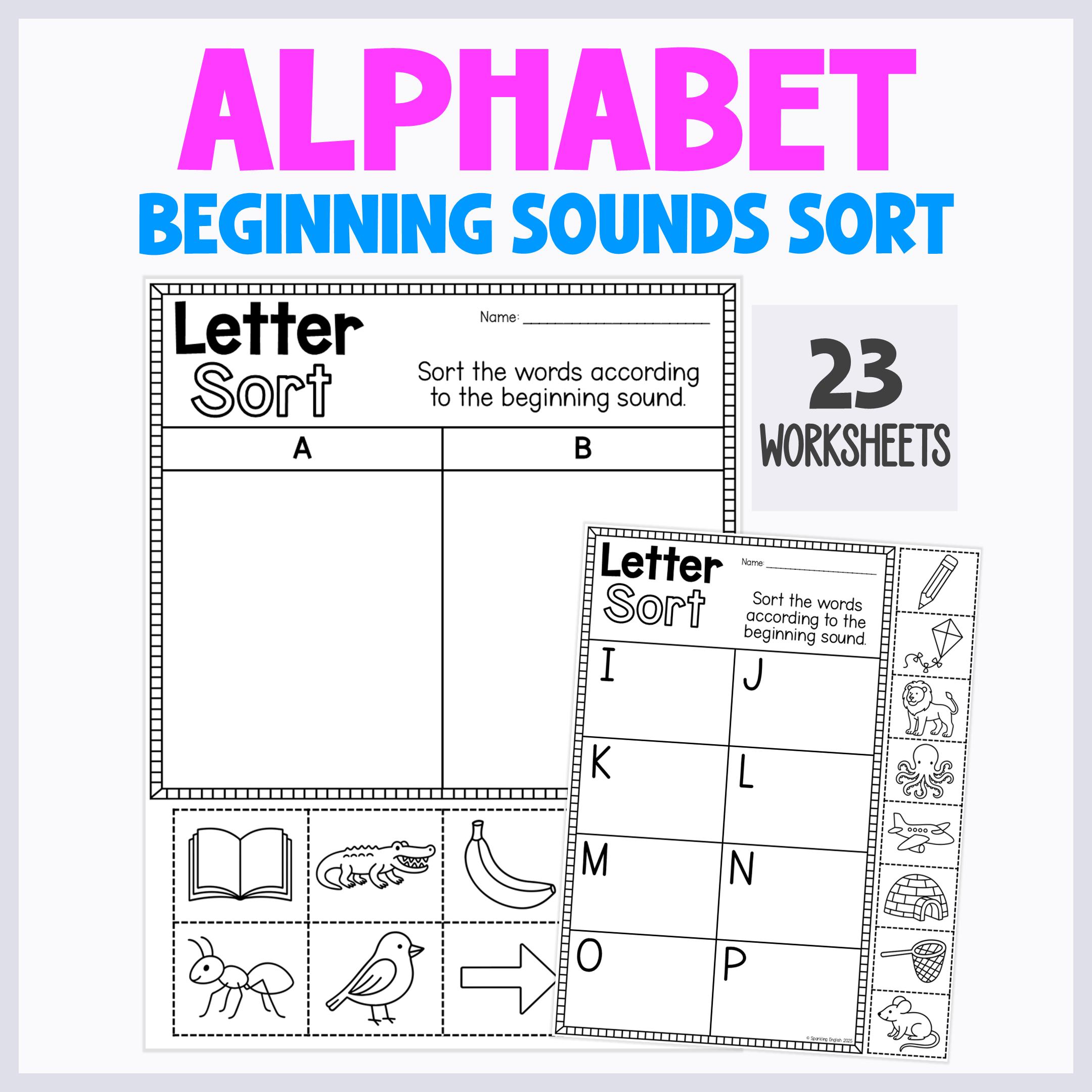 Beginning Sounds Sorting Activity | Cut and Paste Alphabet Picture Sort ...