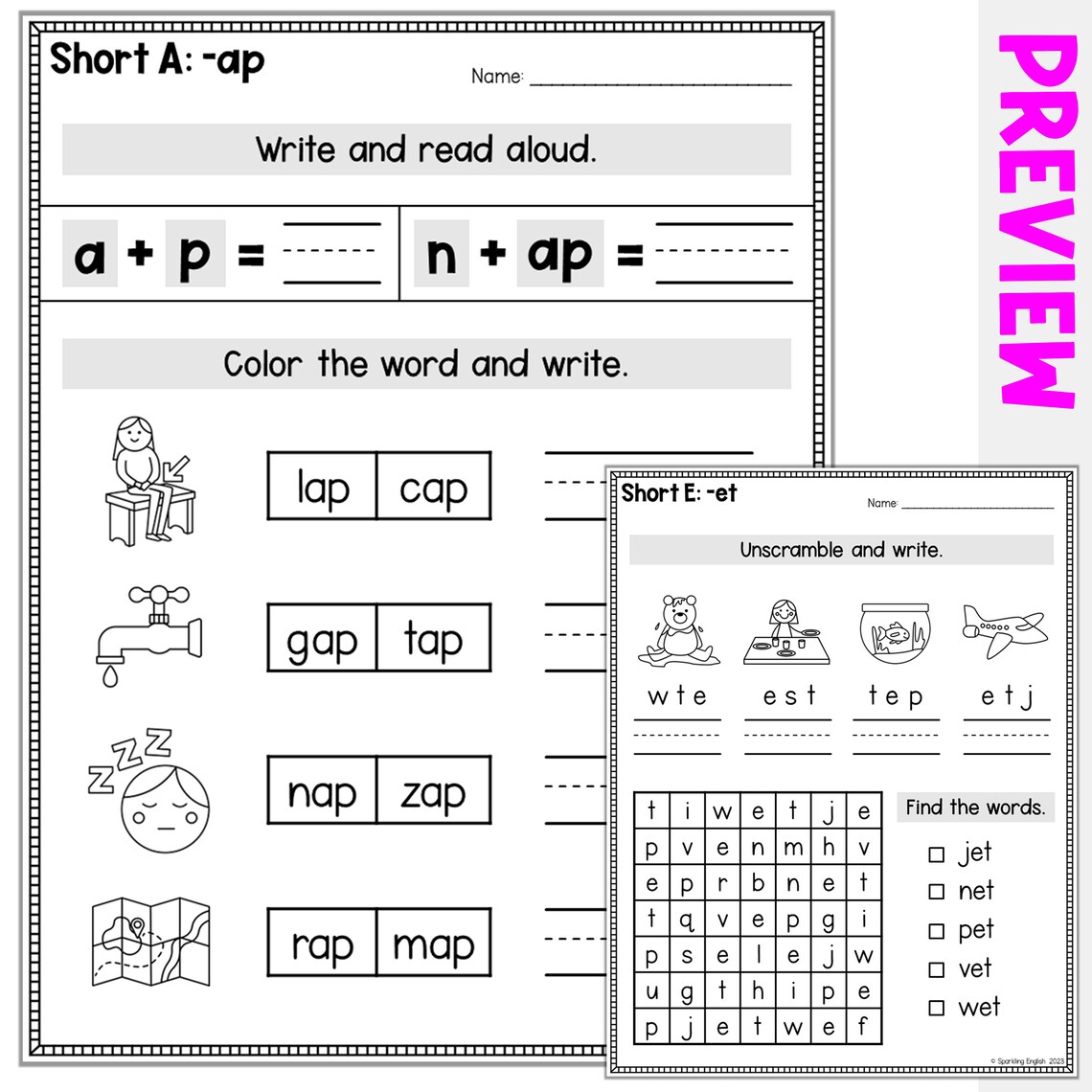 CVC Word Families Bundle | CVC Words Review Worksheets | Printable ...