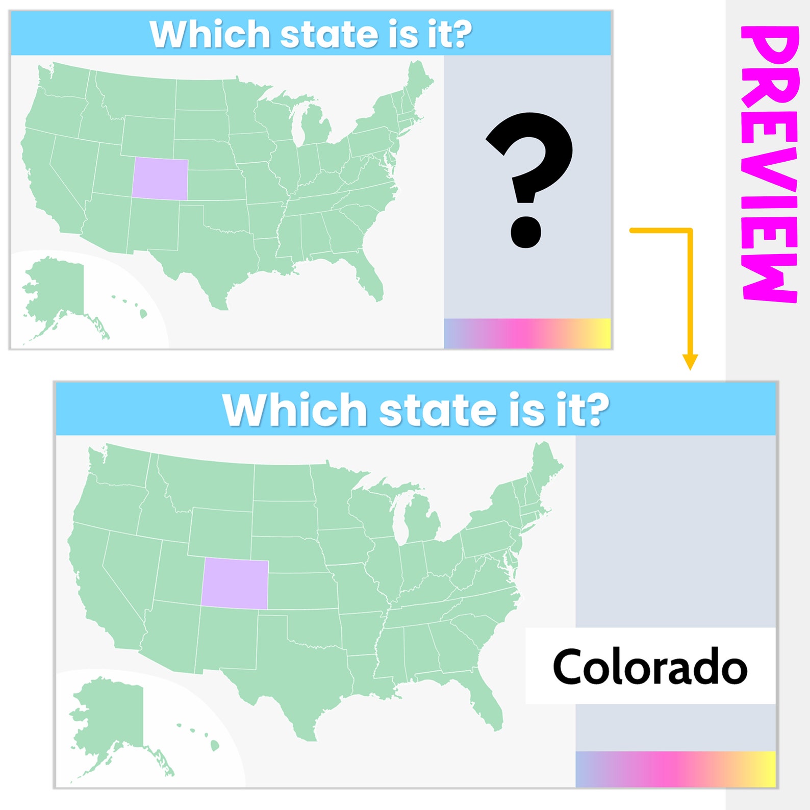50 States Map Quiz #1 - Identify the State on US Map - Interactive ...