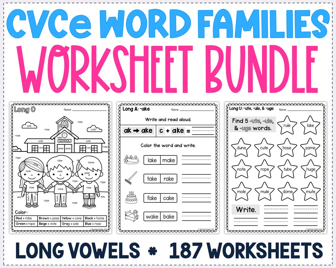 Cvce Word Families BUNDLE Practice and Review Long Vowels - Etsy