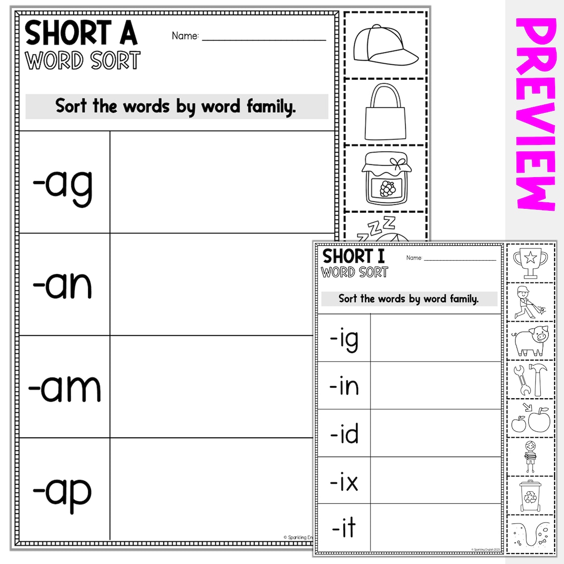 CVC Word Sort Activity - Review CVC Word Families Picture Sort ...