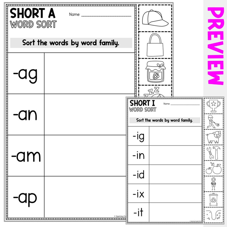 CVC Word Sort Activity - Review CVC Word Families Picture Sort ...