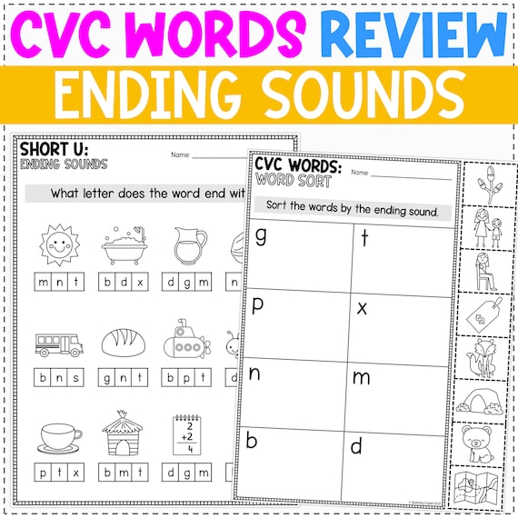 Beginning Middle End Worksheets CVC Words Ending Sounds Worksheets