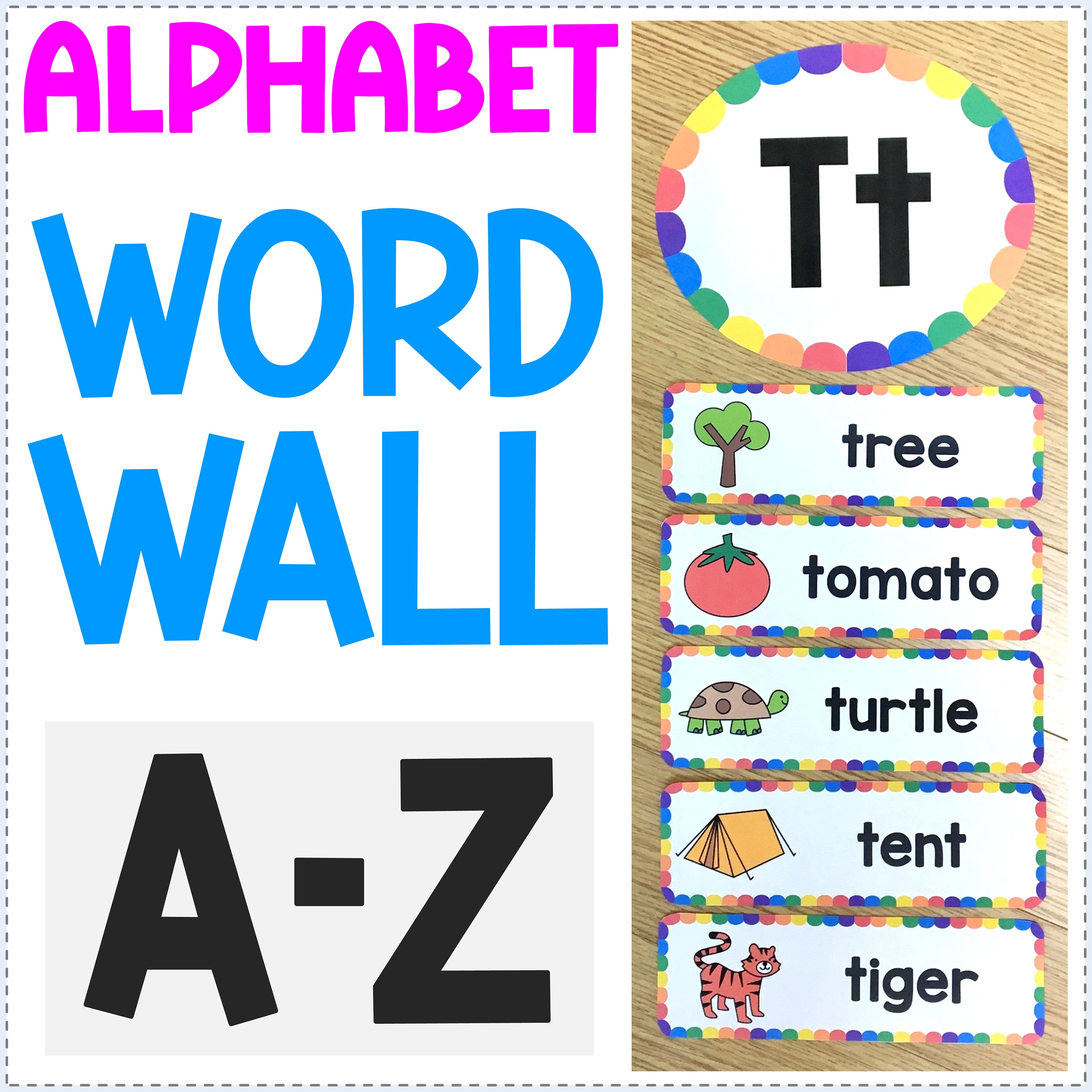 Alphabet Word Wall | Learn Words for Each Letter | Bright Rainbow ...