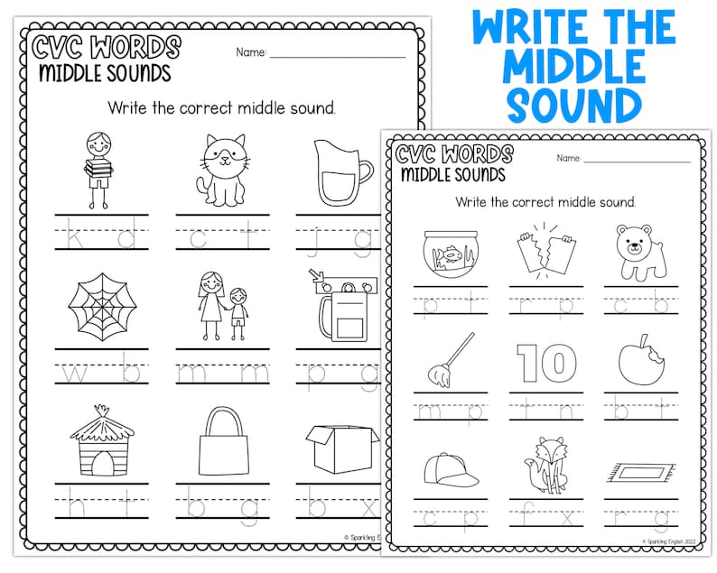 CVC Words Middle Sounds Worksheets Review CVC Words - Etsy