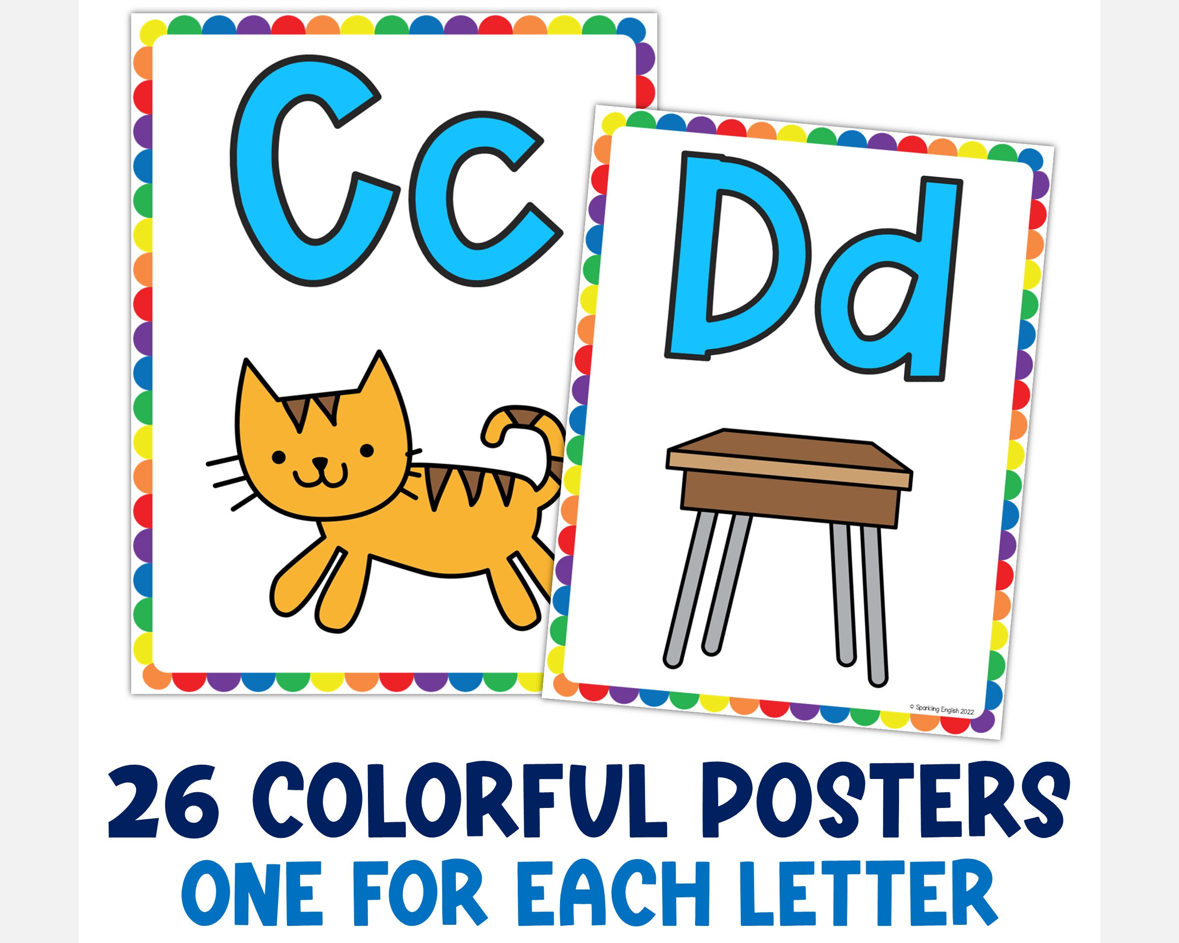 Rainbow Alphabet Posters Bright Pre-k Kindergarten Classroom - Etsy