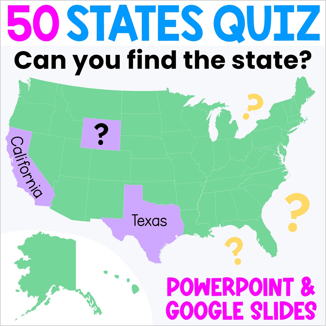 50 States Map Quiz #2 - Find the State on US Map - Interactive Digital ...