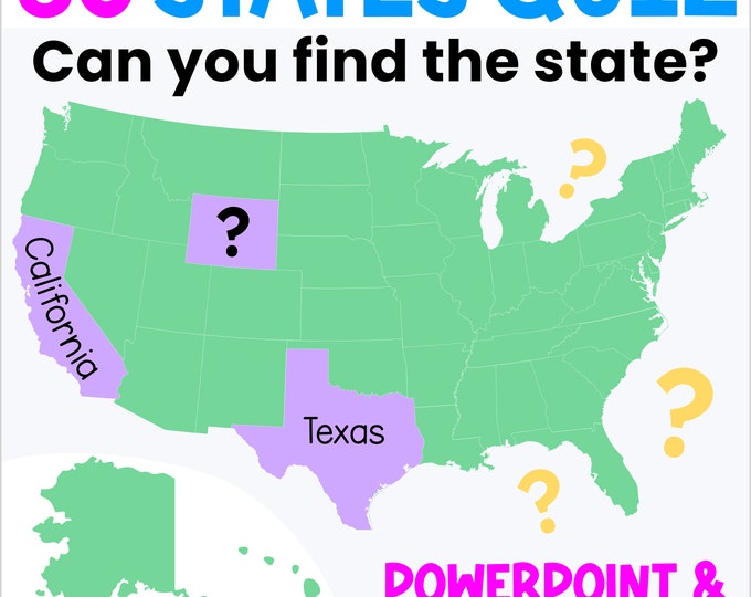 50 States Map Quiz #2 - Find the State on US Map - Interactive Digital ...