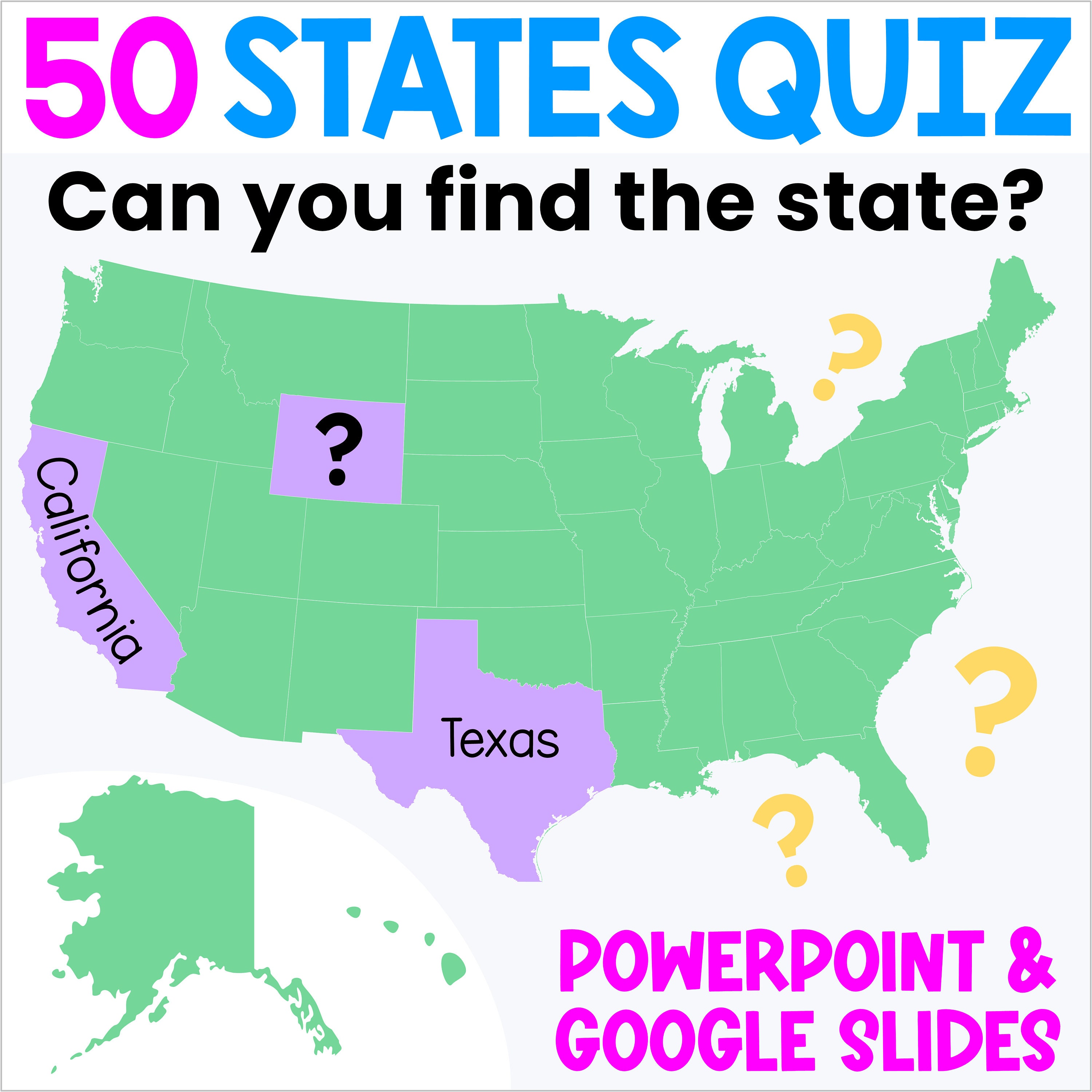 50 States Map Quiz #2 - Find the State on US Map - Interactive Digital ...