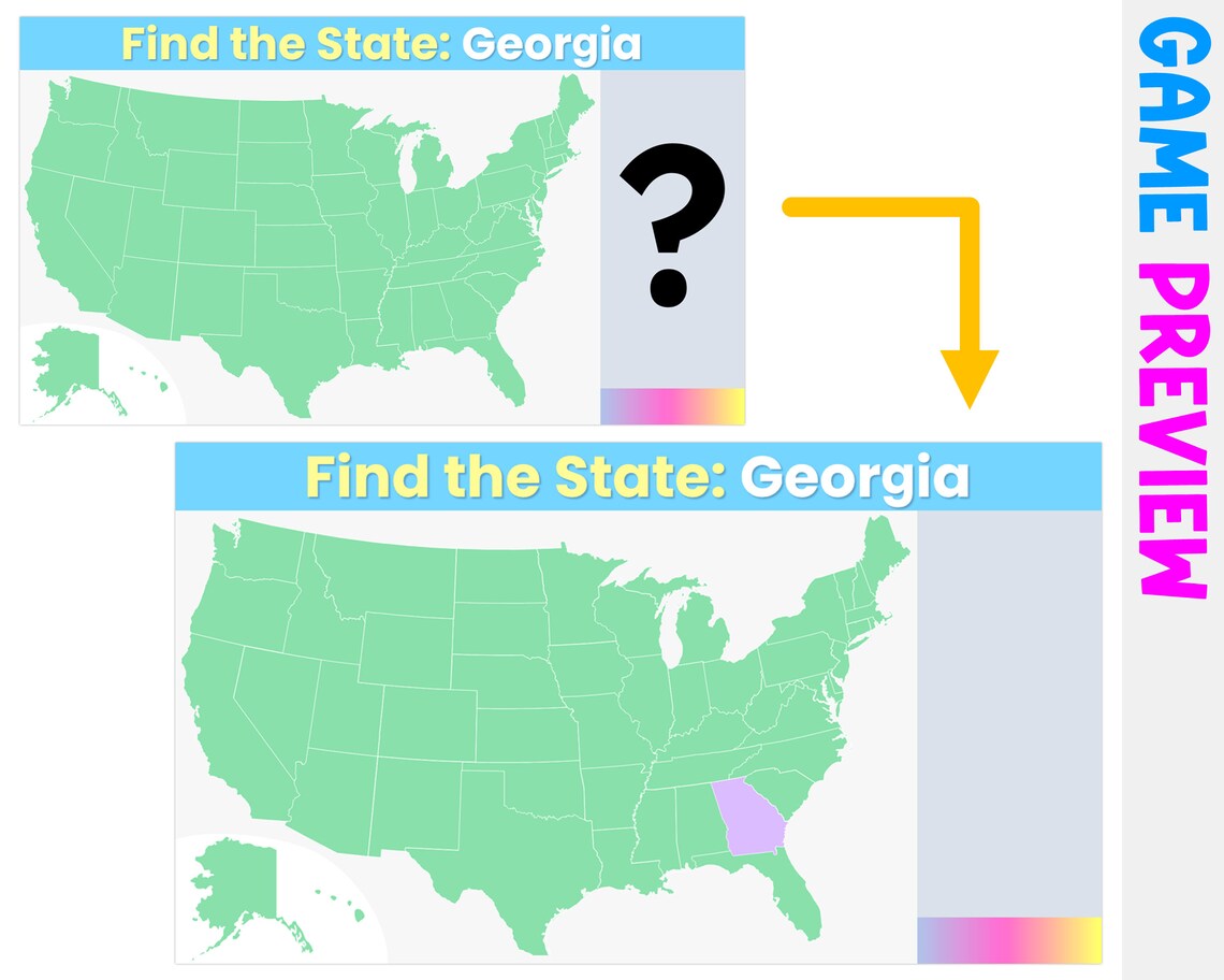 50 States Map Quiz 2 Find the State on US Map Interactive - Etsy