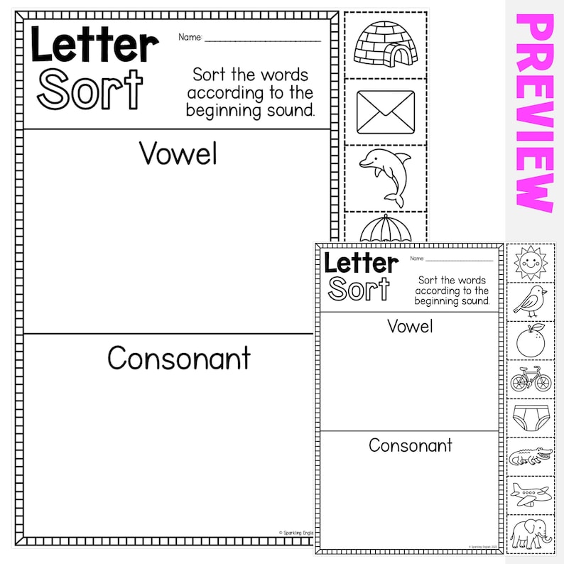 Beginning Sounds Sorting Activity | Cut and Paste Alphabet Picture Sort ...