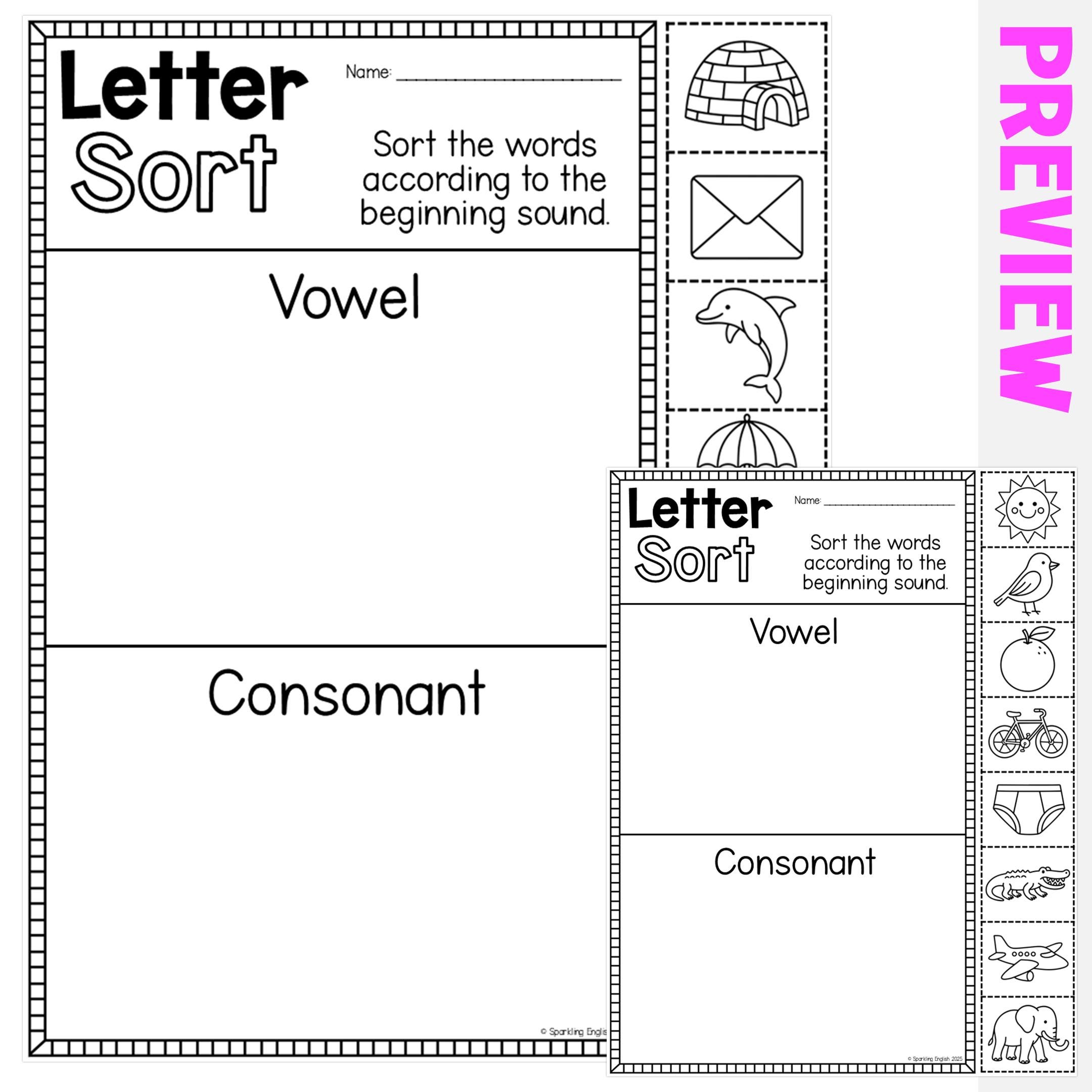 Beginning Sounds Sorting Activity | Cut and Paste Alphabet Picture Sort ...