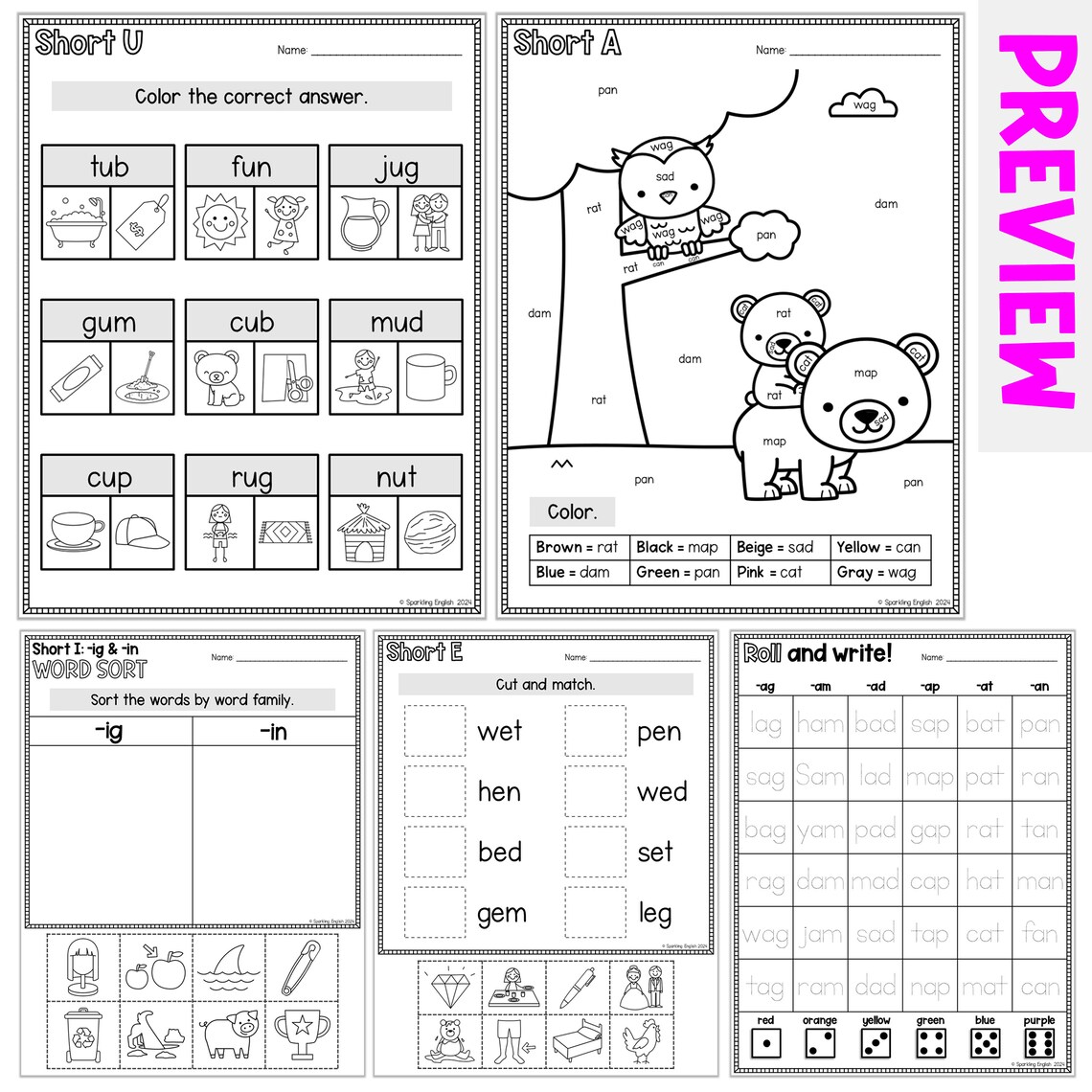 CVC Words Review Bundle | CVC Word Families Phonics Worksheets ...