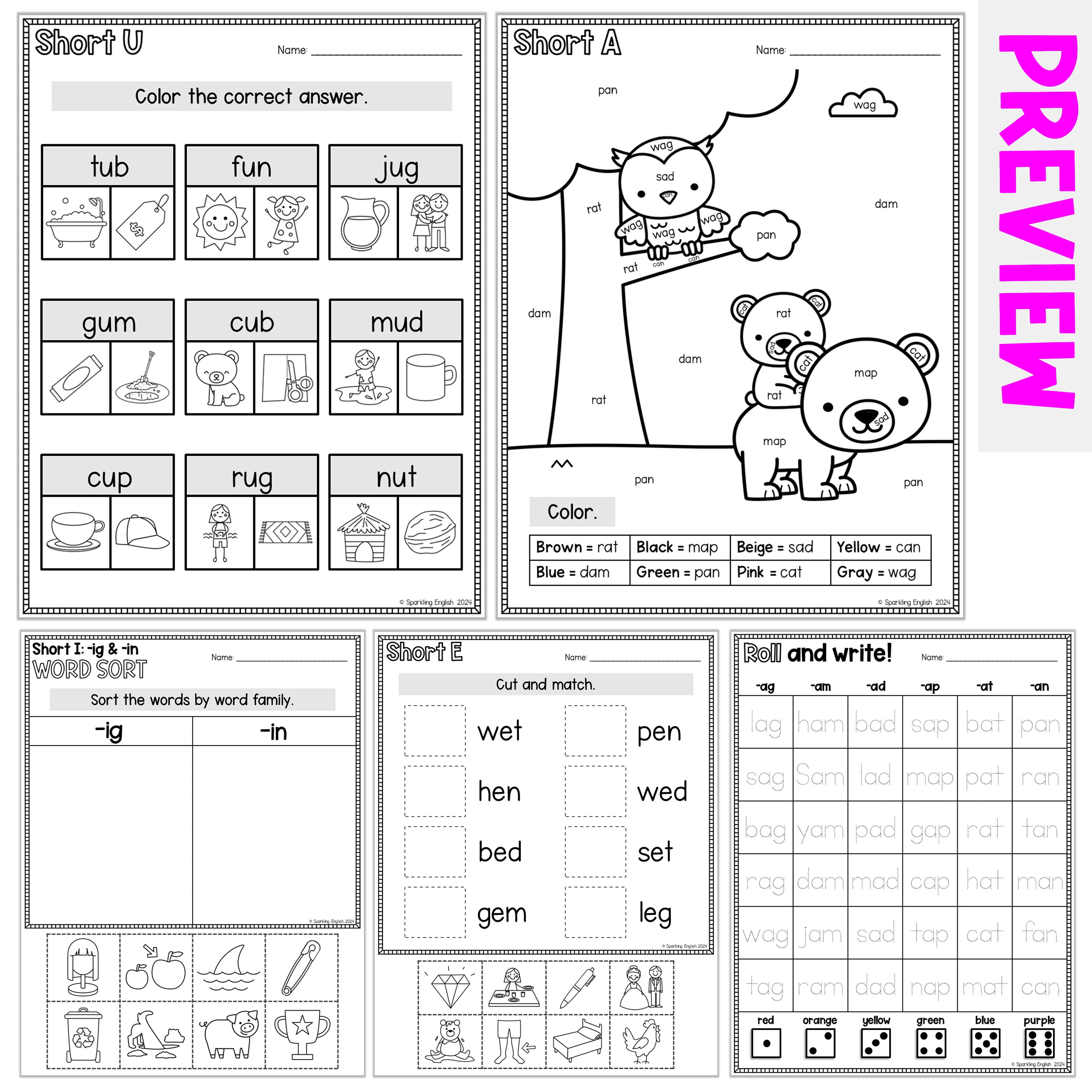 CVC Words Review Bundle | CVC Word Families Phonics Worksheets ...