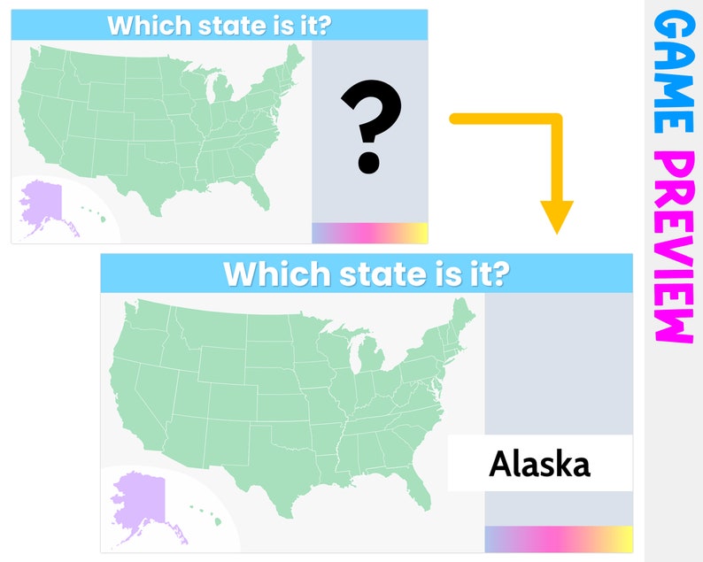 50 States Map Quiz 1 Identify the State on US Map - Etsy