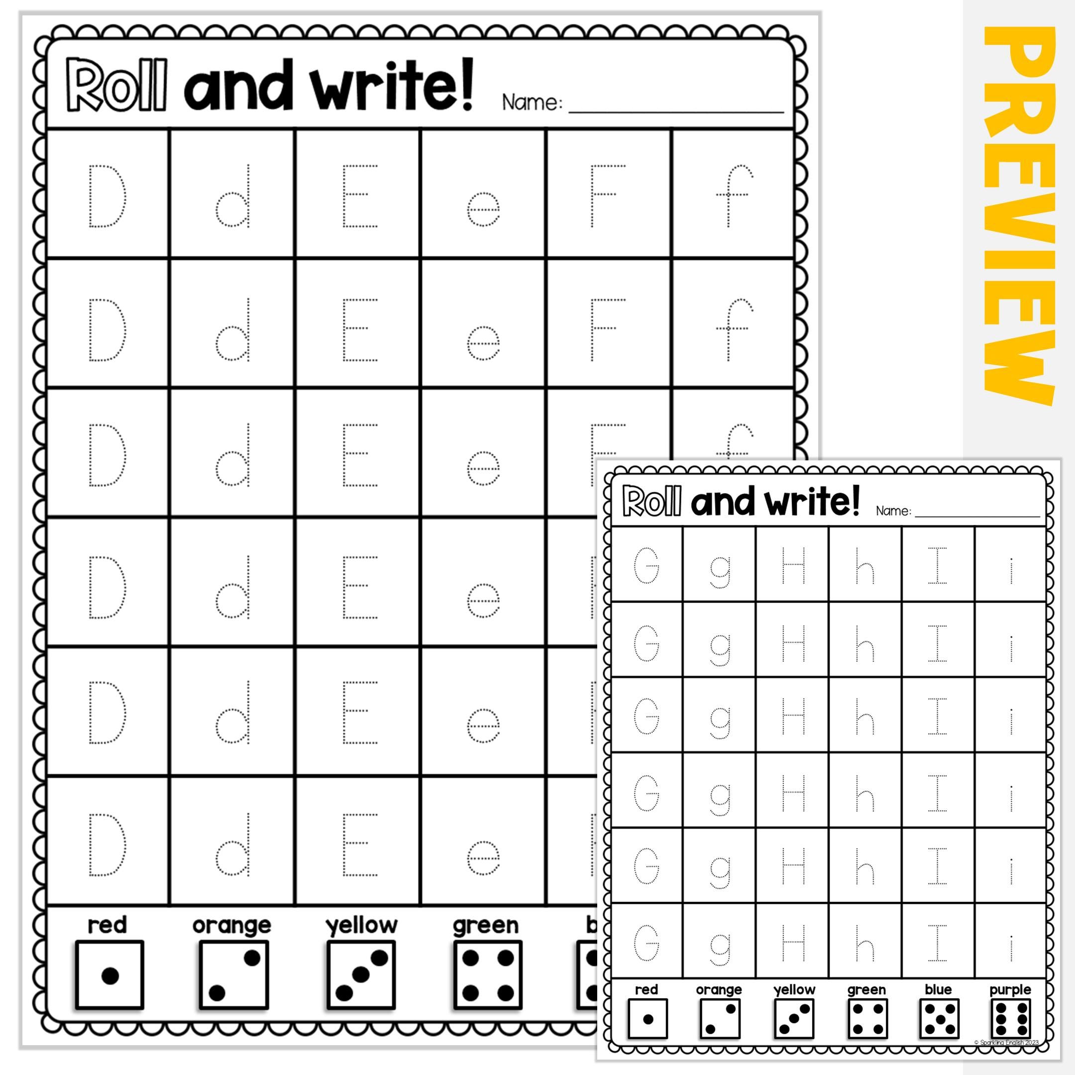 Alphabet Rainbow Roll and Write | Alphabet Handwriting Practice for ...