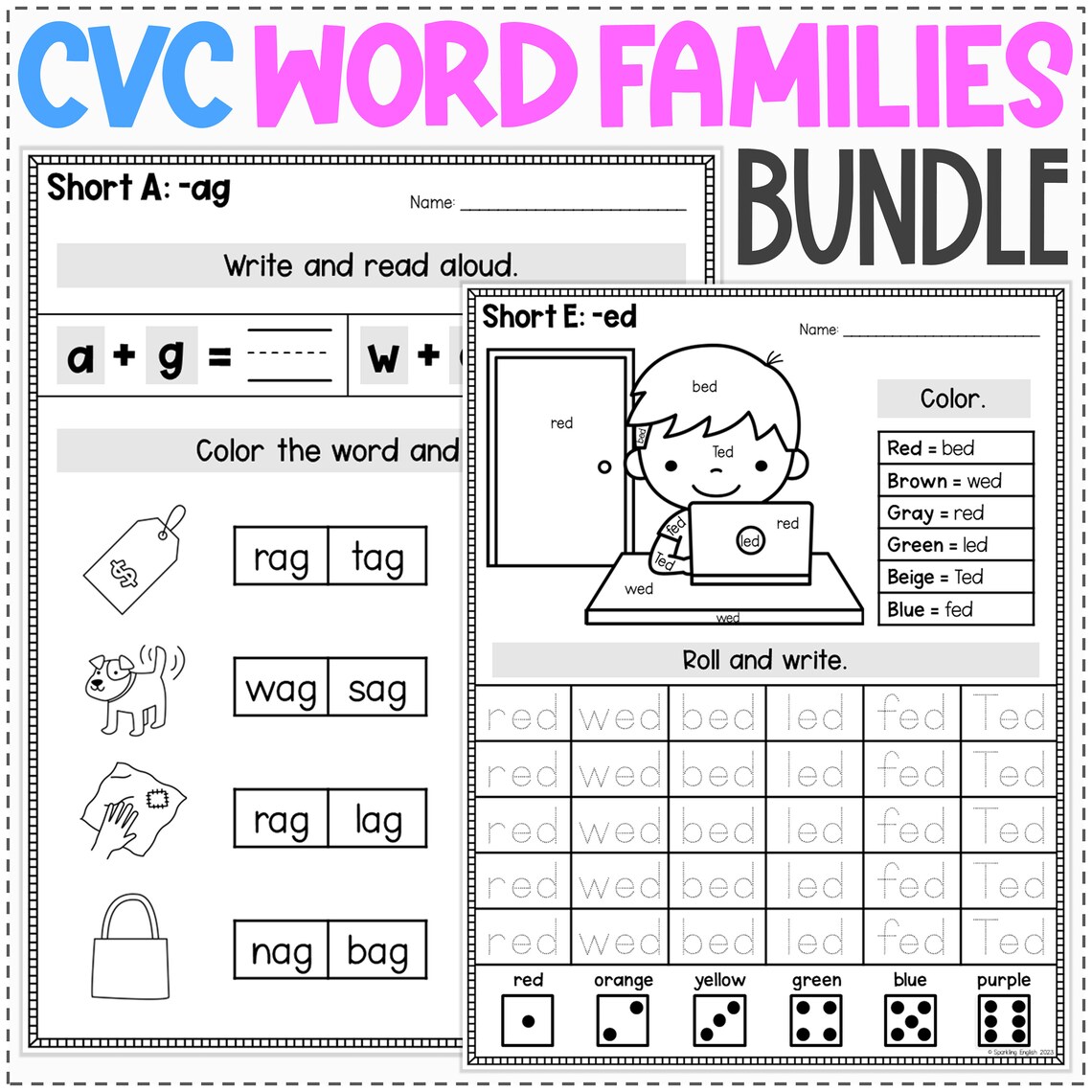 CVC Word Families Bundle | CVC Words Review Worksheets | Printable ...