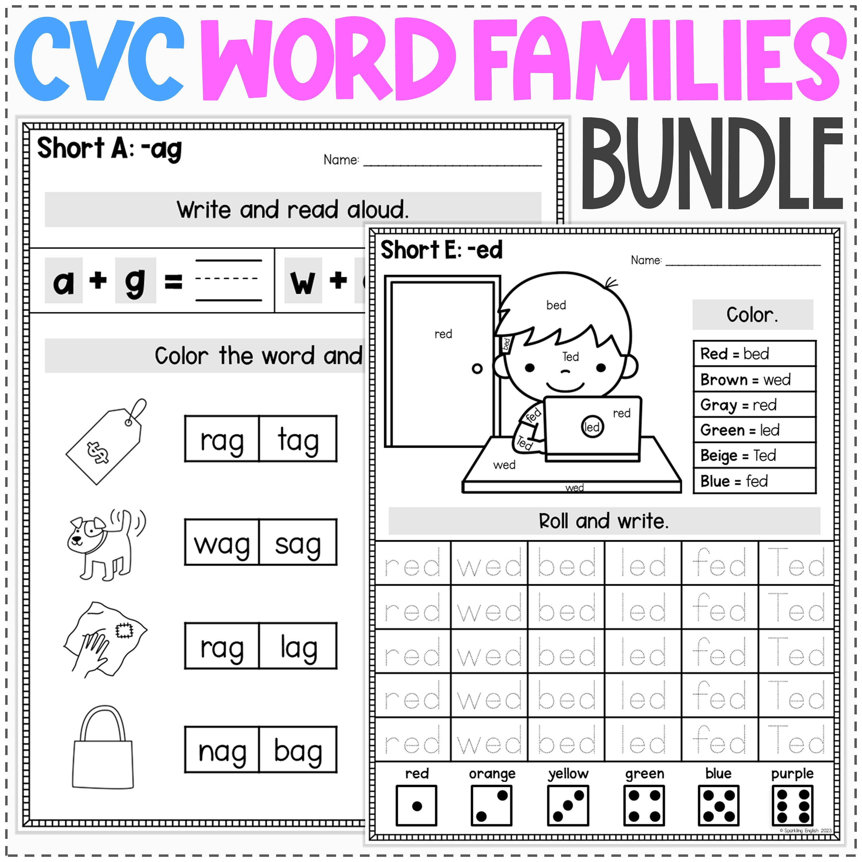 CVC Word Families Bundle | CVC Words Review Worksheets | Printable ...