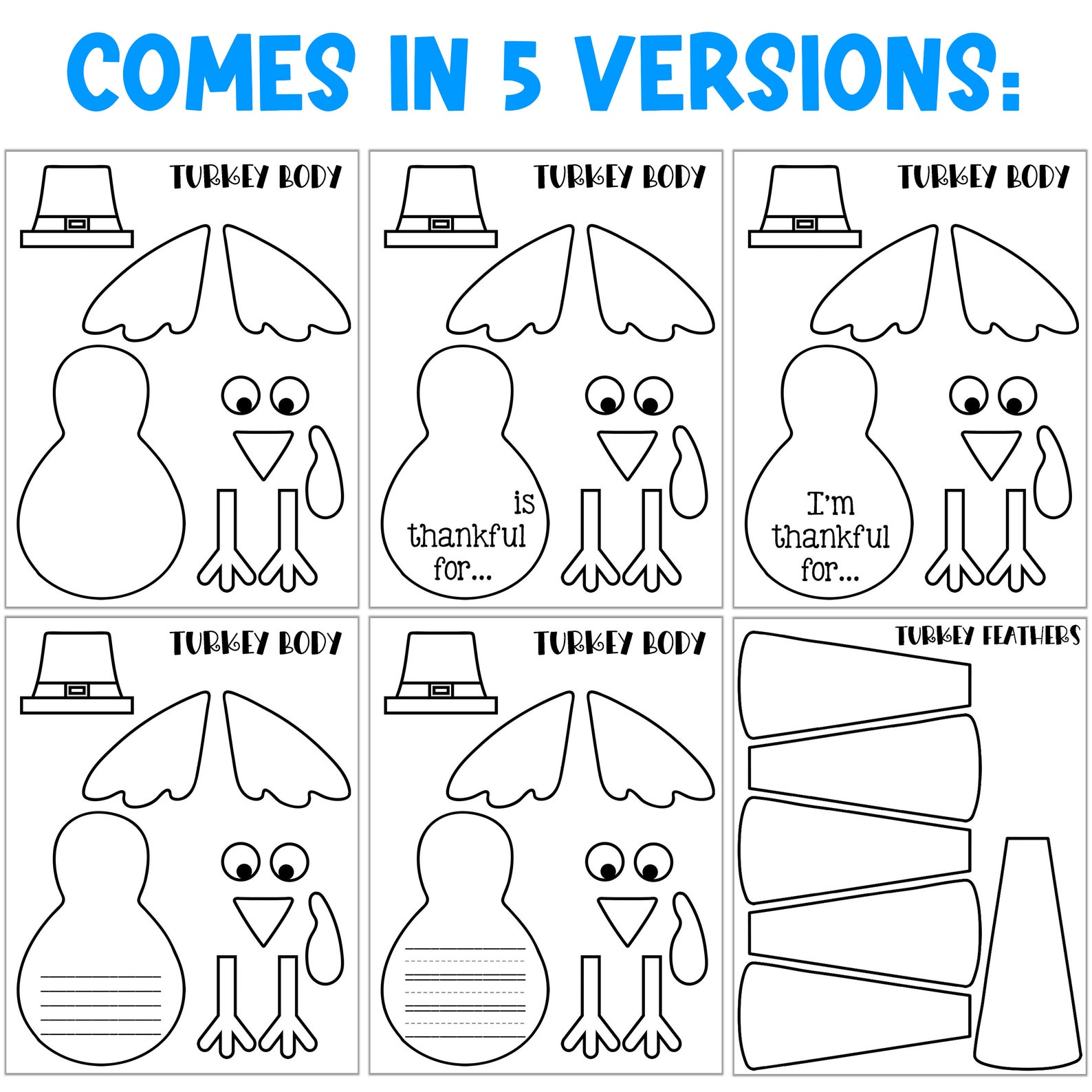 Thanksgiving Turkey Craft Printable | What I Am Thankful for Writing ...