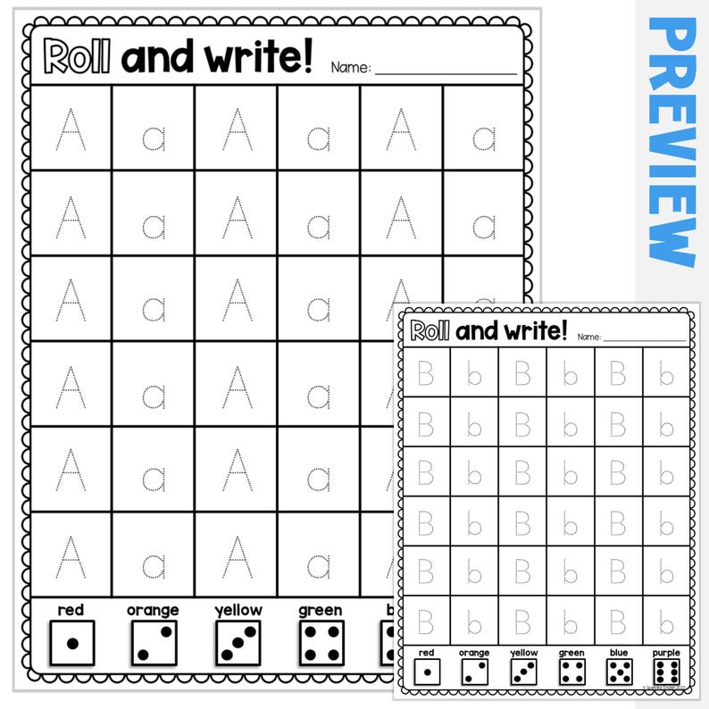 Alphabet Rainbow Roll and Write | Alphabet Handwriting Practice for ...