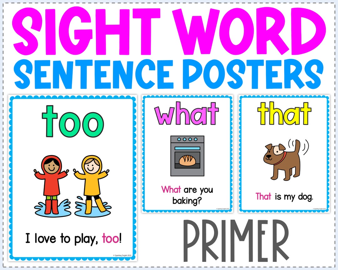 Sight Word Sentence Posters Primer Sight Word Sentence - Etsy