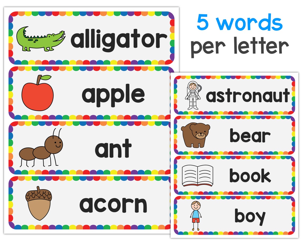 Alphabet Word Wall Learn Words for Each Letter Bright | Etsy