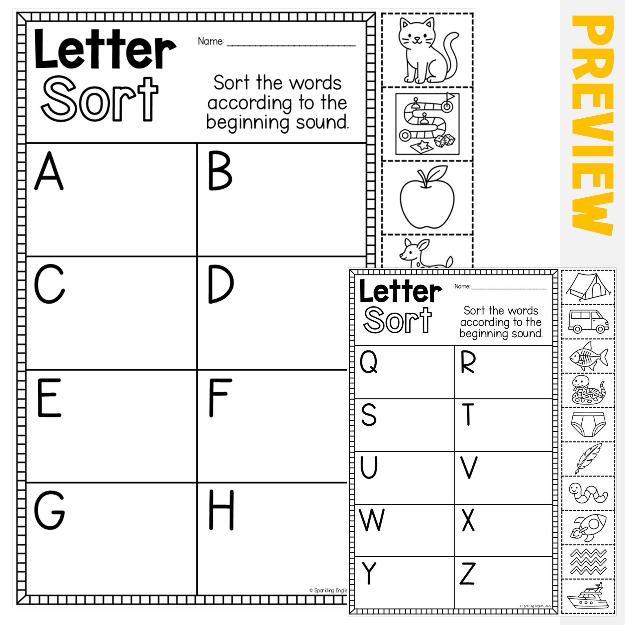Beginning Sounds Sorting Activity | Cut and Paste Alphabet Picture Sort ...