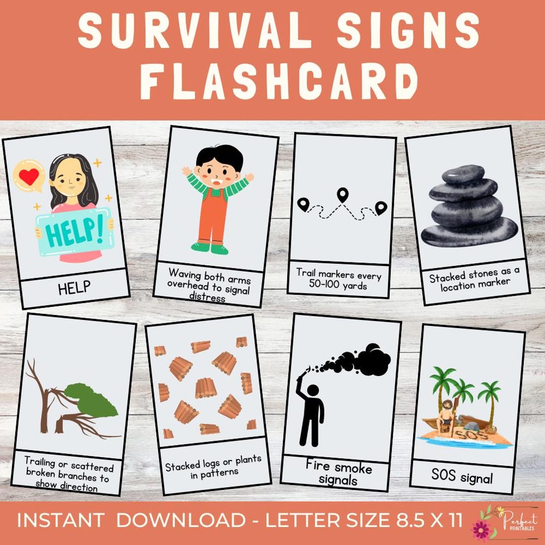 Survival Signs Flashcard | 30 Essential Visual Survival Signs for Kids ...