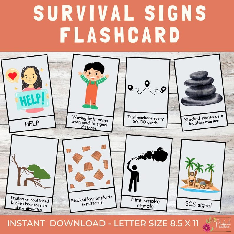 Survival Signs Flashcard | 30 Essential Visual Survival Signs for Kids ...