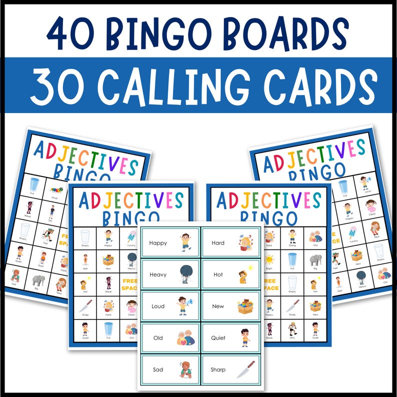 Adjectives Grammar Bingo Games Activities Parts of Speech ELA ...