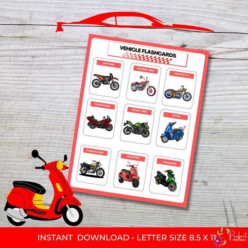 Vehicle Flashcards for Kids, Printable Activities for Preschool ...