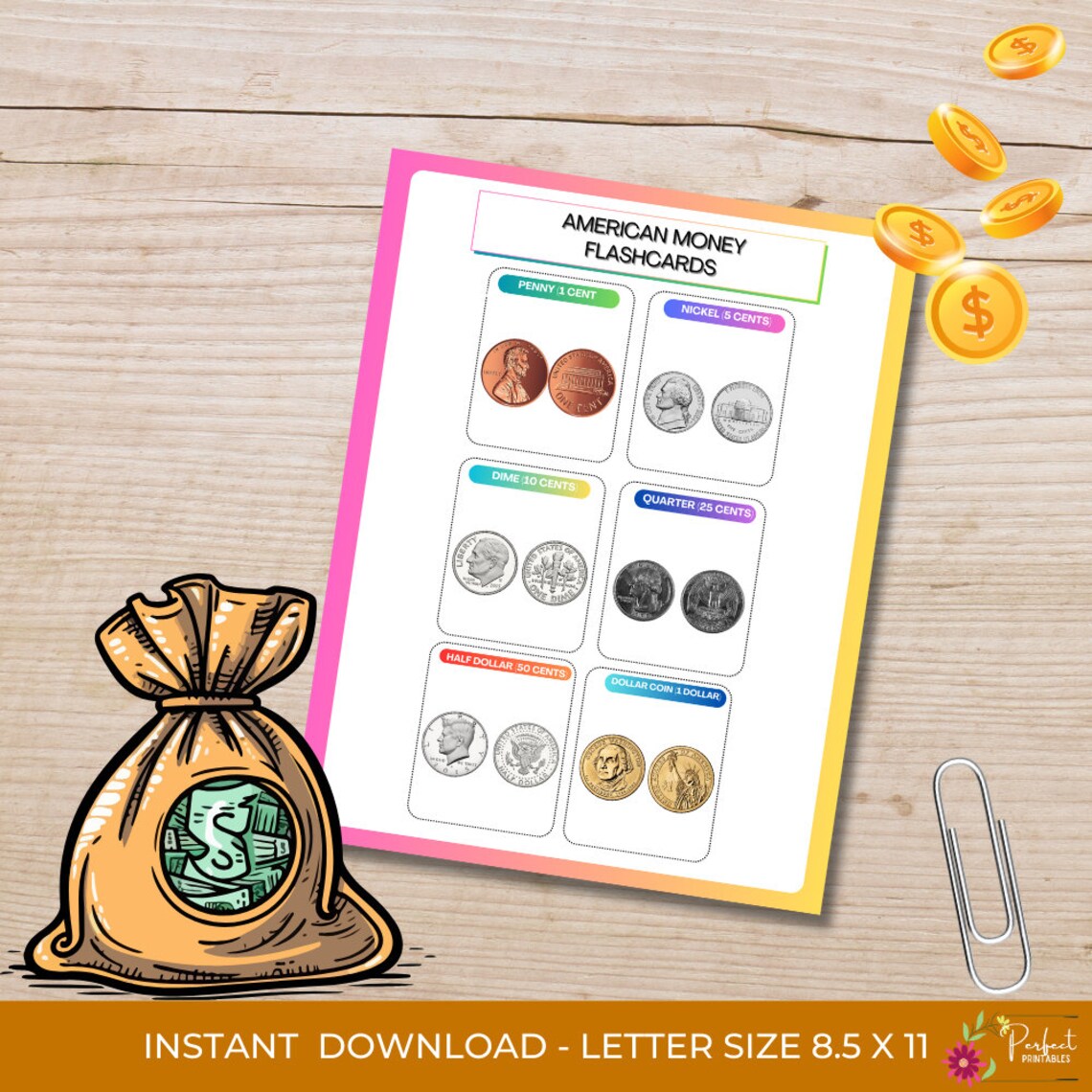 United States Money Flash Cards, US Coins and Money Montessori Cards ...