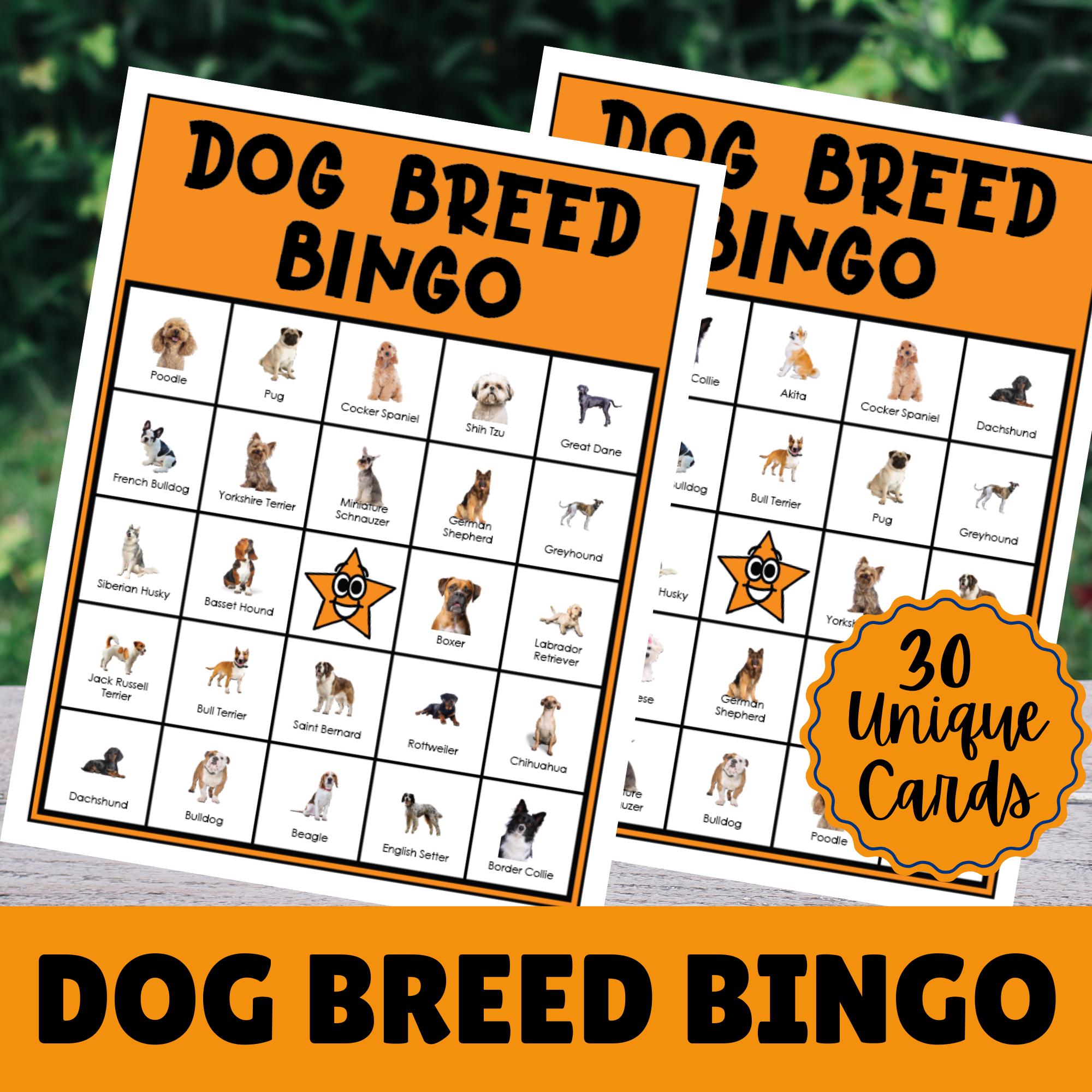 Dog Breed Bingo Cards for Kids - Puppy Themed Bingo | Dog Lover ...