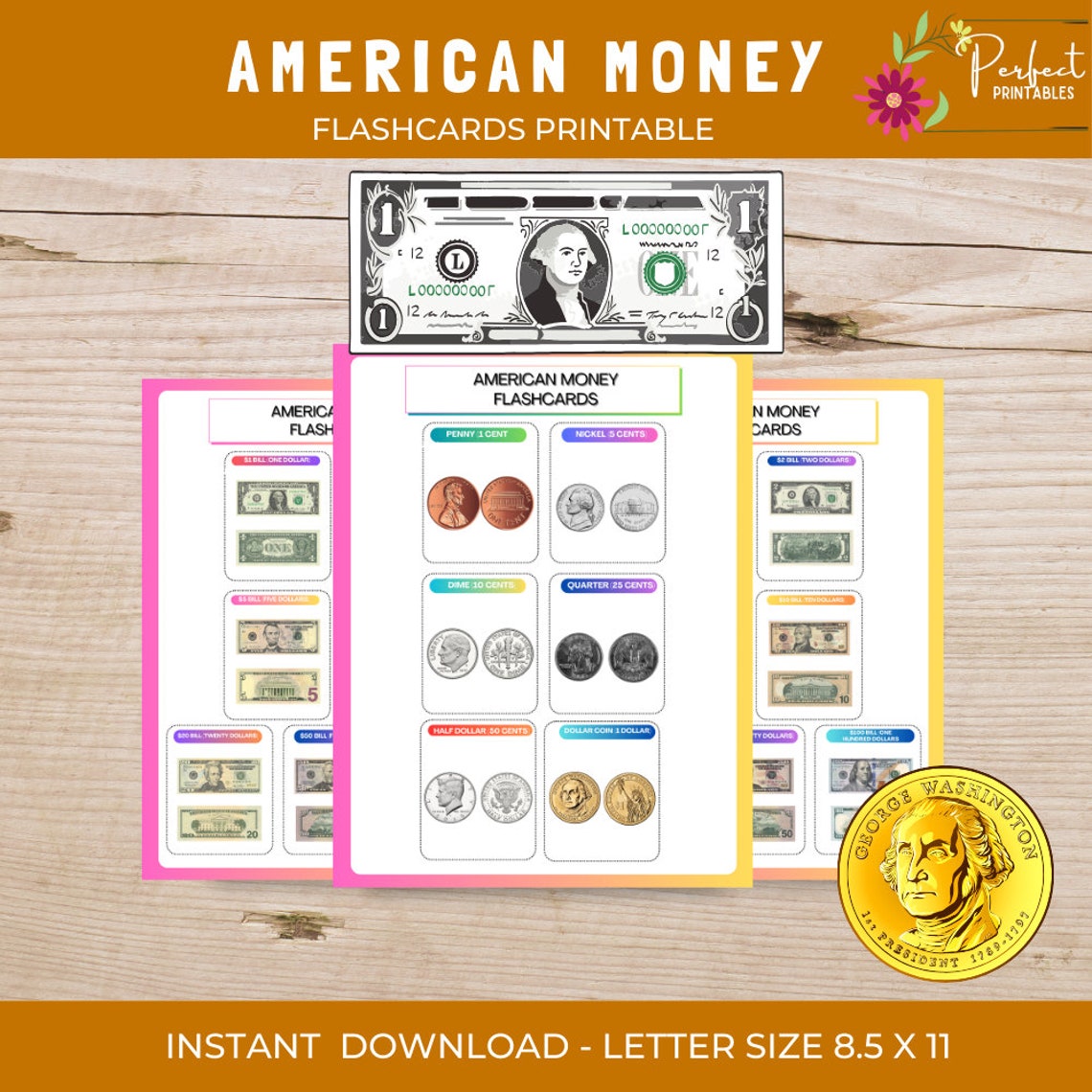 United States Money Flash Cards, US Coins and Money Montessori Cards ...