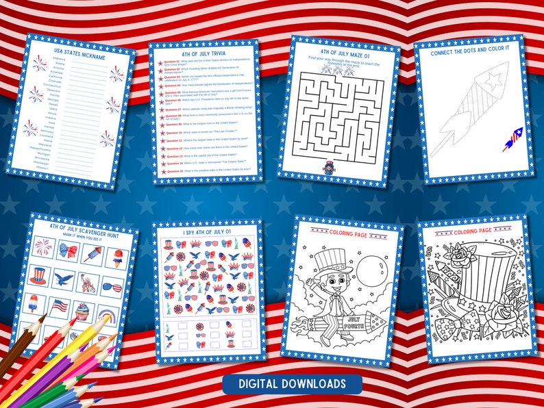4th of July Activity Printable Games for Kids Independence Day ...