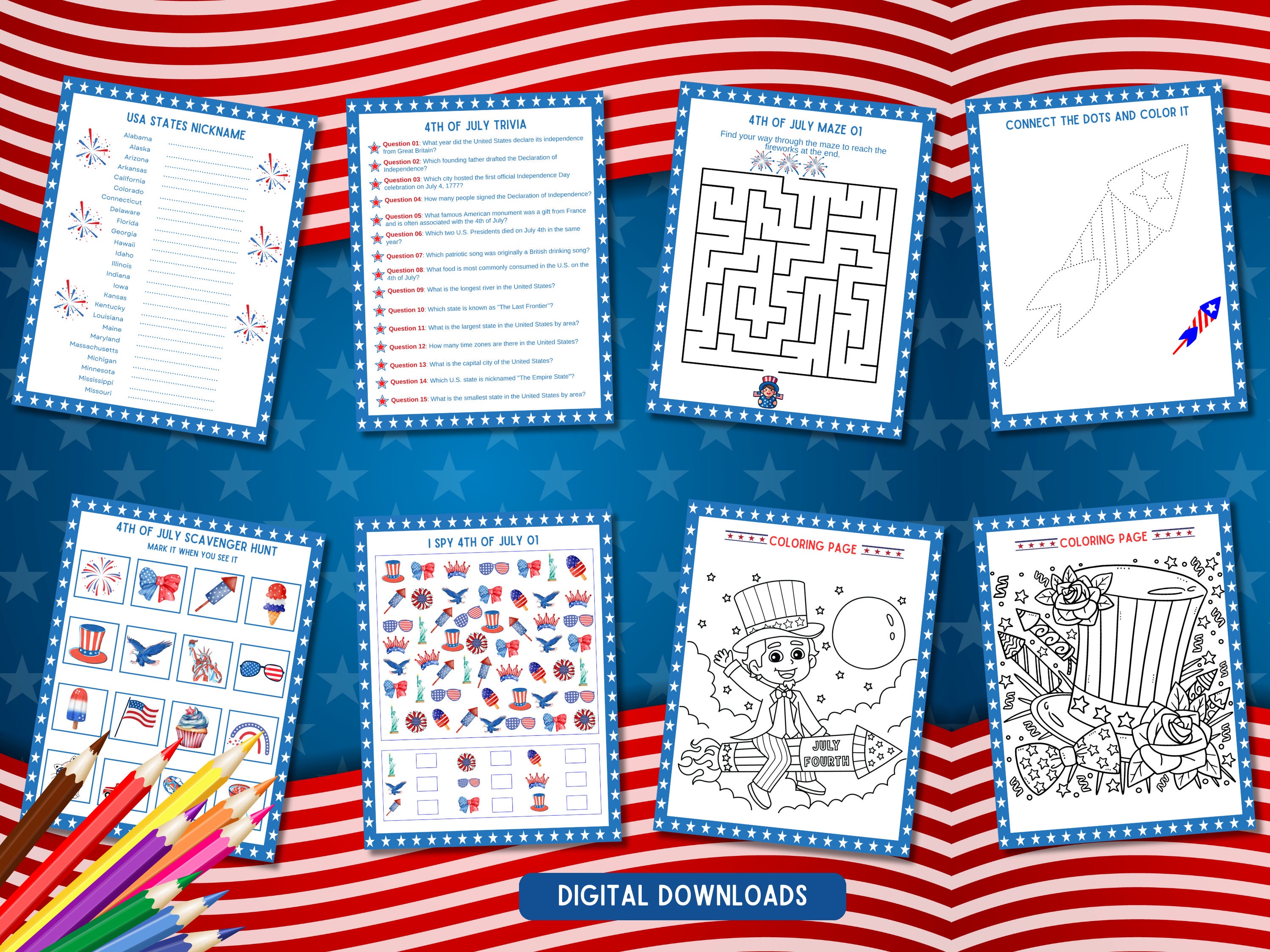 4th of July Activity Printable Games for Kids Independence Day ...
