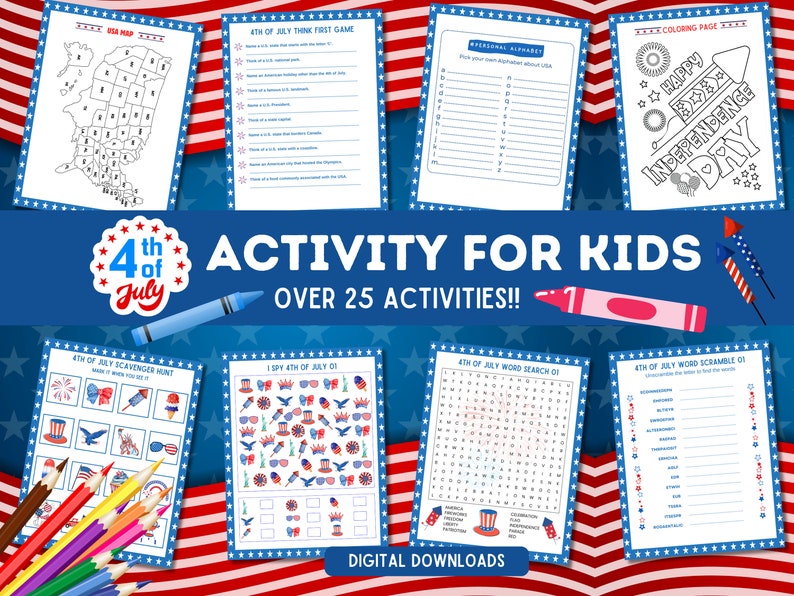 4th of July Activity Printable Games for Kids Independence Day ...