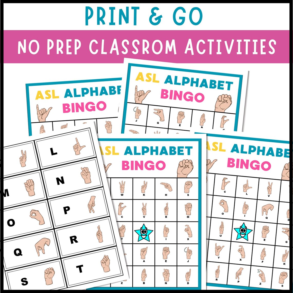 ASL American Sign Language Alphabet Bingo Games Activities Basic Hand ...