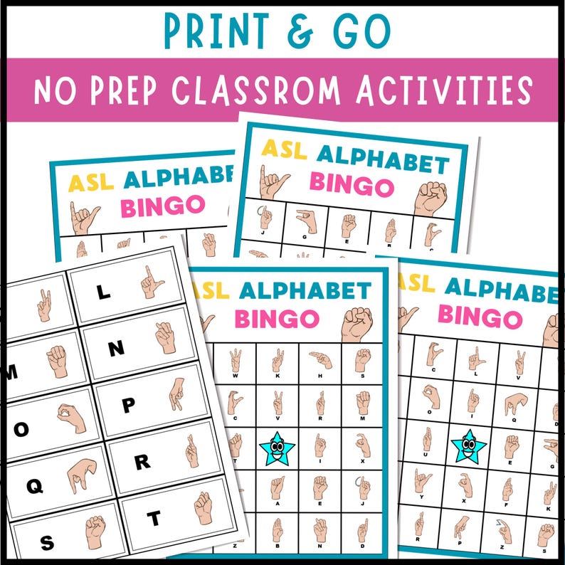 ASL American Sign Language Alphabet Bingo Games Activities Basic Hand ...