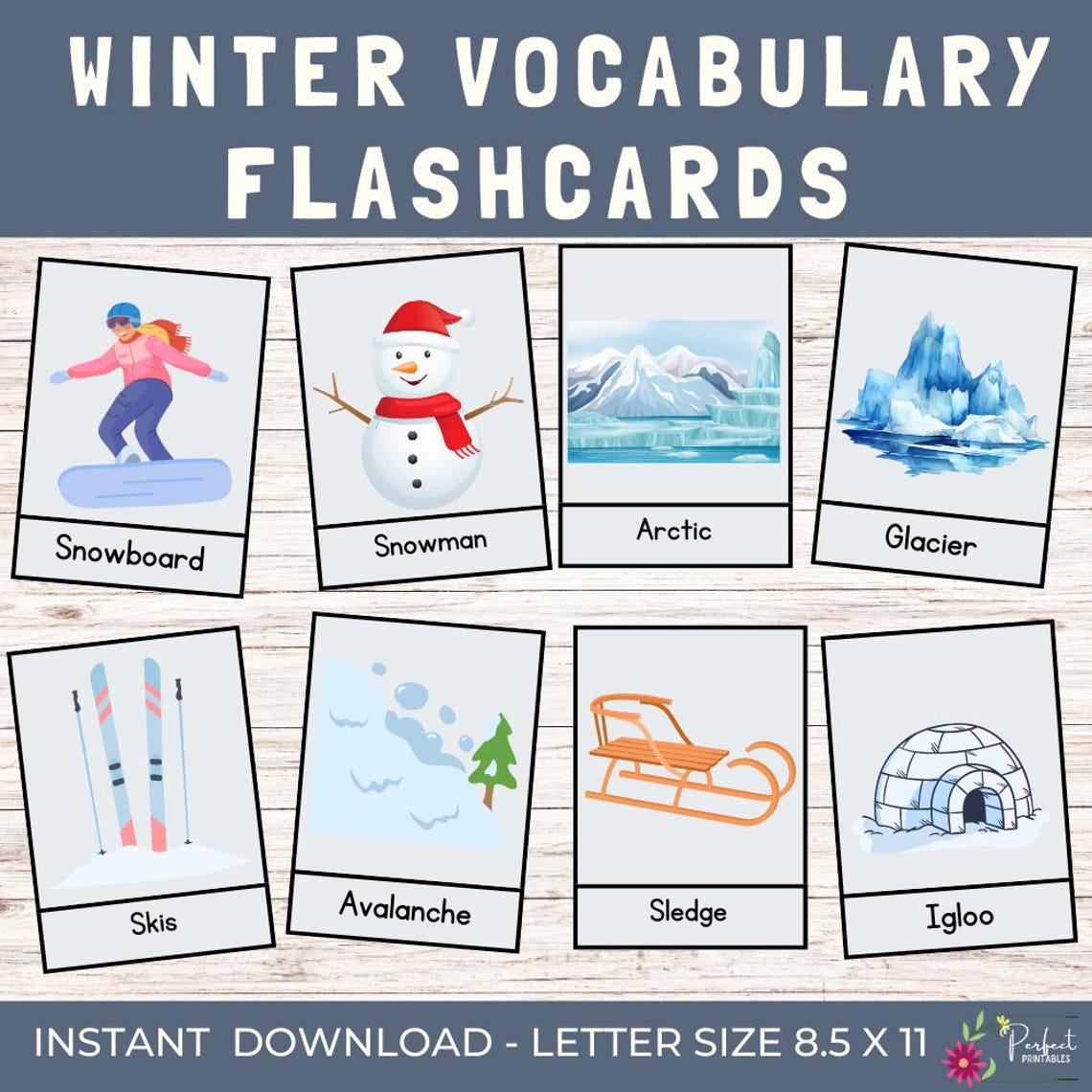 Printable Winter Flashcards for Kids | Seasonal Preschool Montessori 3 ...