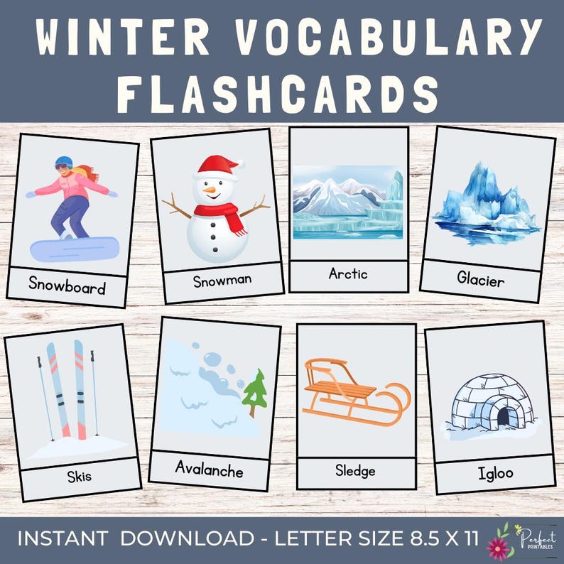 Printable Winter Flashcards for Kids | Seasonal Preschool Montessori 3 ...