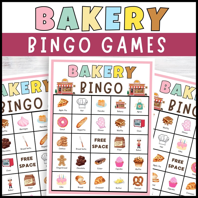 Bakery Bingo Game | Baking Birthday Party Bingo Boards Game, Food Lover ...